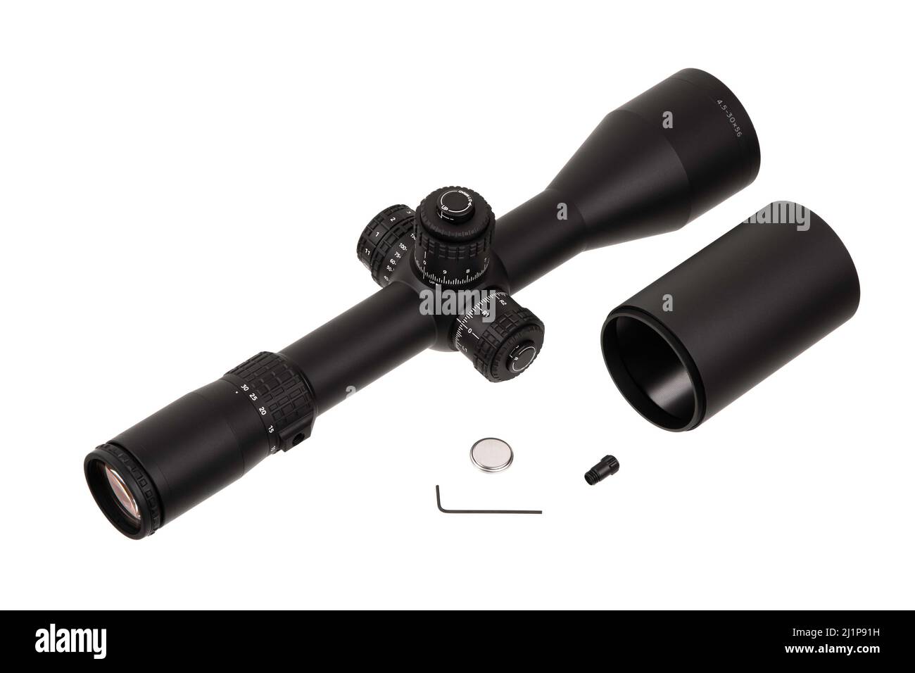 Modern black optical sight. Optical device for aiming at long distances ...