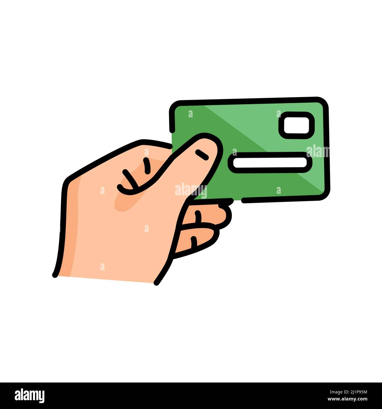 Hand holding a bank card color line icon. Pictogram for web page ...