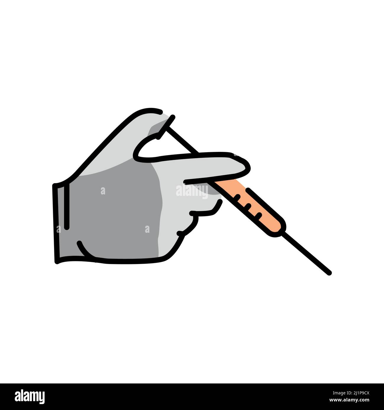 Hand holding a syringe color line icon. Pictogram for web page, mobile ...
