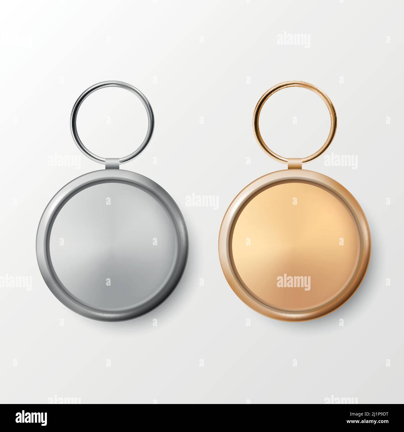 Vector 3d Realistic Round Keychain, Silver and Golden Ring and Chain ...