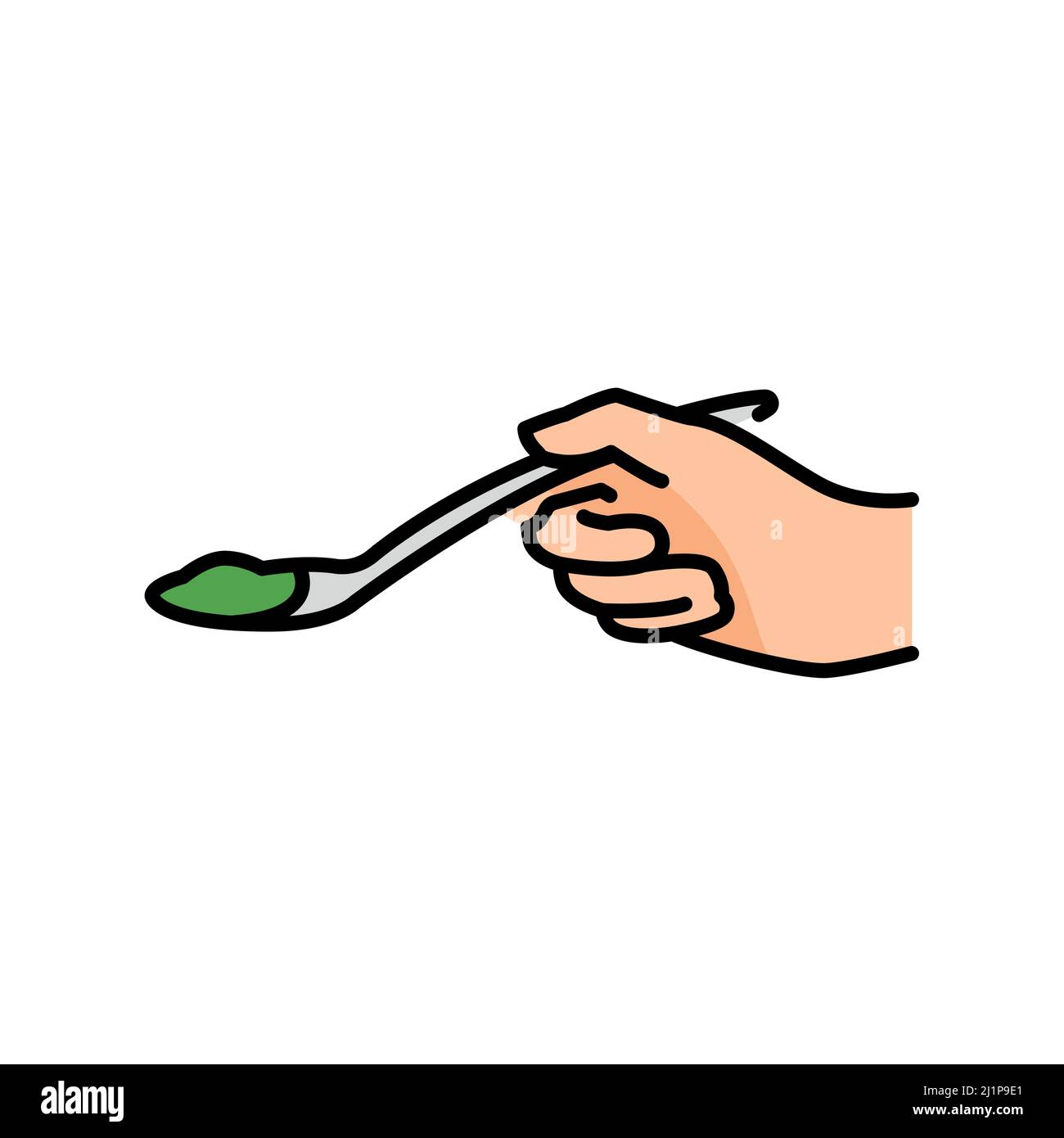 Hand holding spoon color line icon. Pictogram for web page, mobile app ...