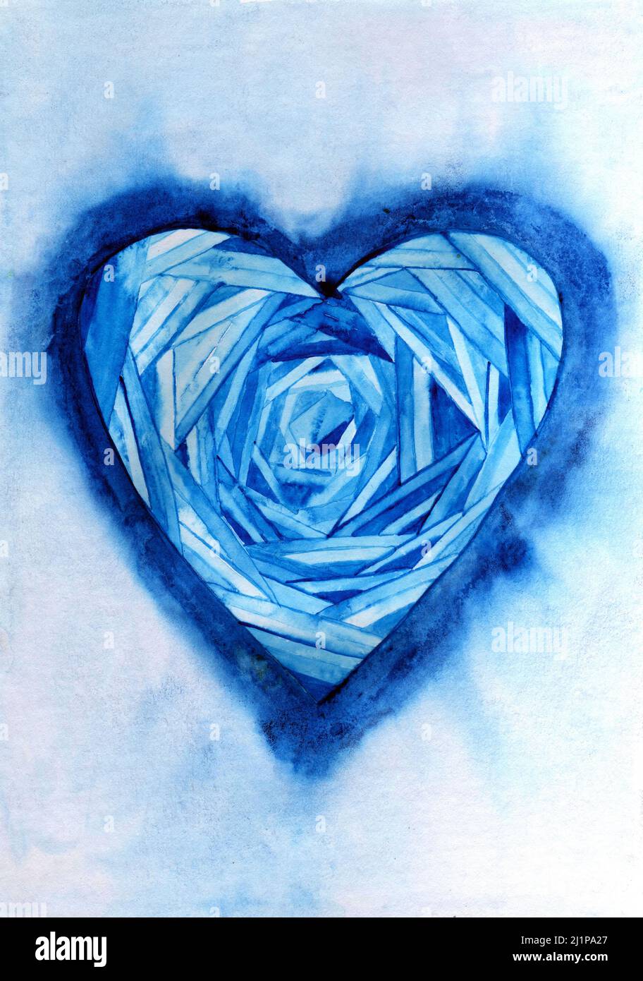 Blue striped watercolor heart. Hand painted illustration Stock Photo ...