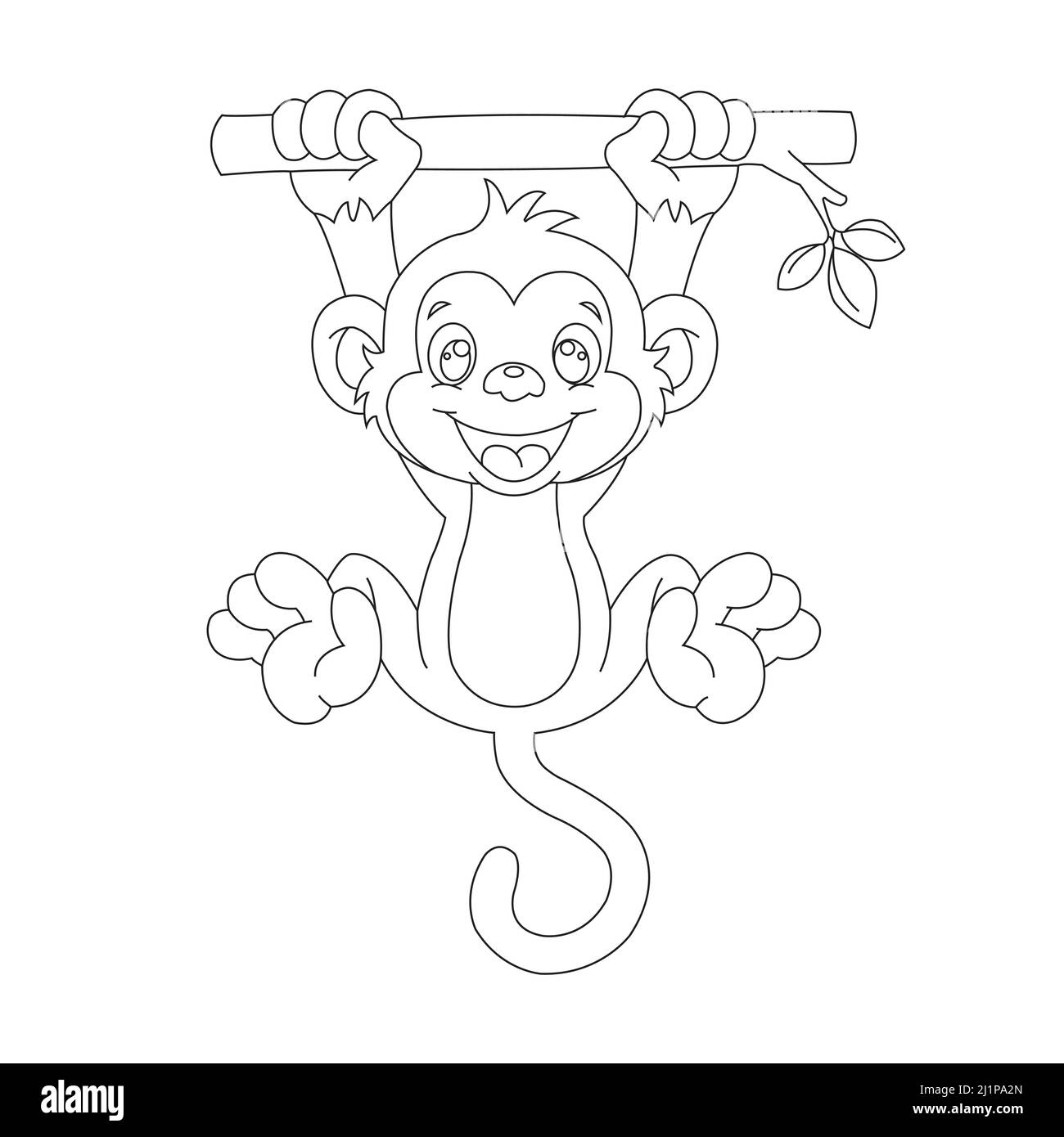 Cute little monkey outline coloring page for kids animal coloring book ...
