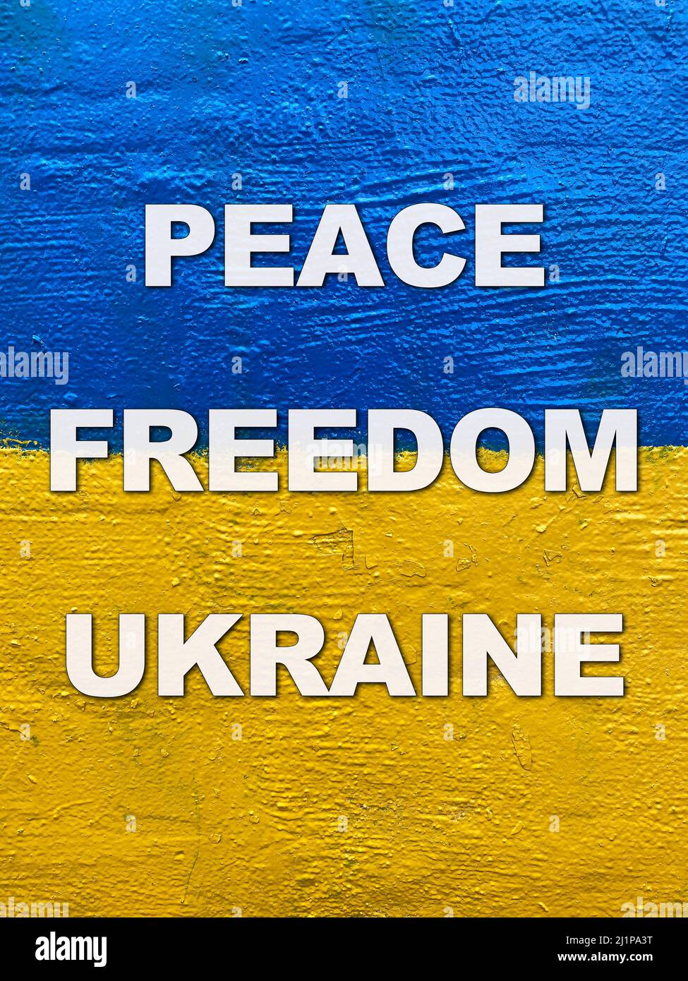 slogan Peace, Freedom, Ukraine on Ukrainian flag painted on wall Stock ...