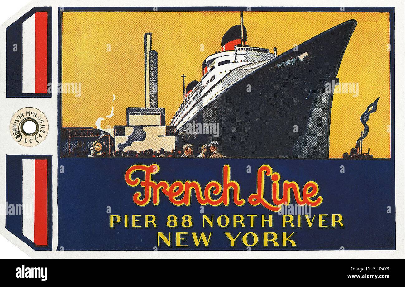 Vintage French Line luggage label Stock Photo - Alamy
