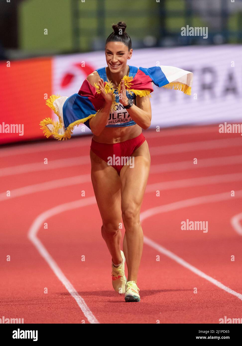 Ivana Vuleta SRB celebrating her win in the women’s long jump on Day ...