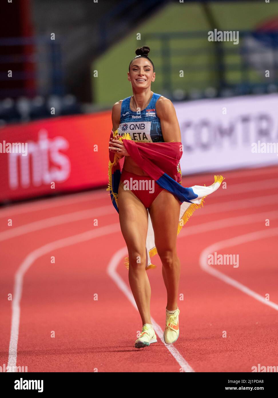 Ivana Vuleta SRB celebrating her win in the women’s long jump on Day ...