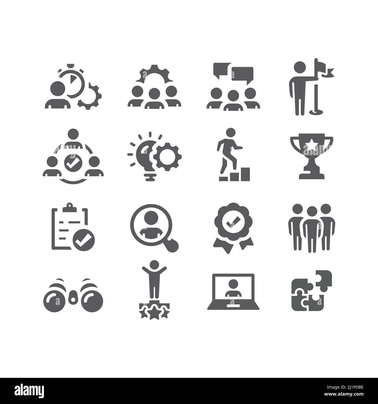 Teamwork, human resources black icon set. Business management ...