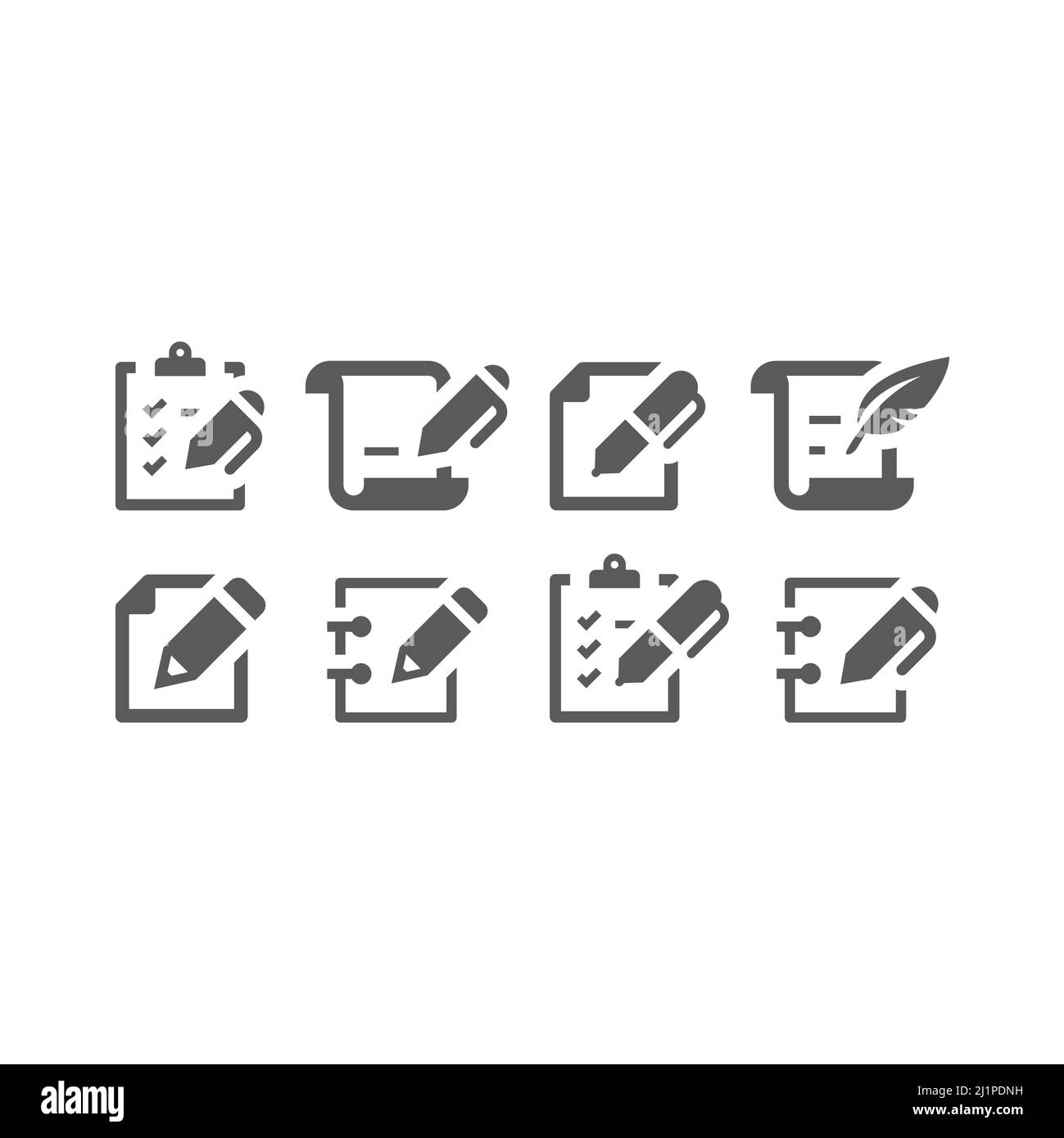 Document and pen black vector icon. Paper and pencil, quill filled ...