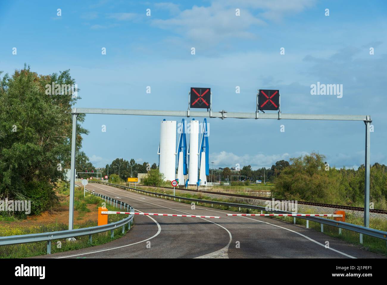 Closed entrance road to one of the drawbridges of the lock of the ...