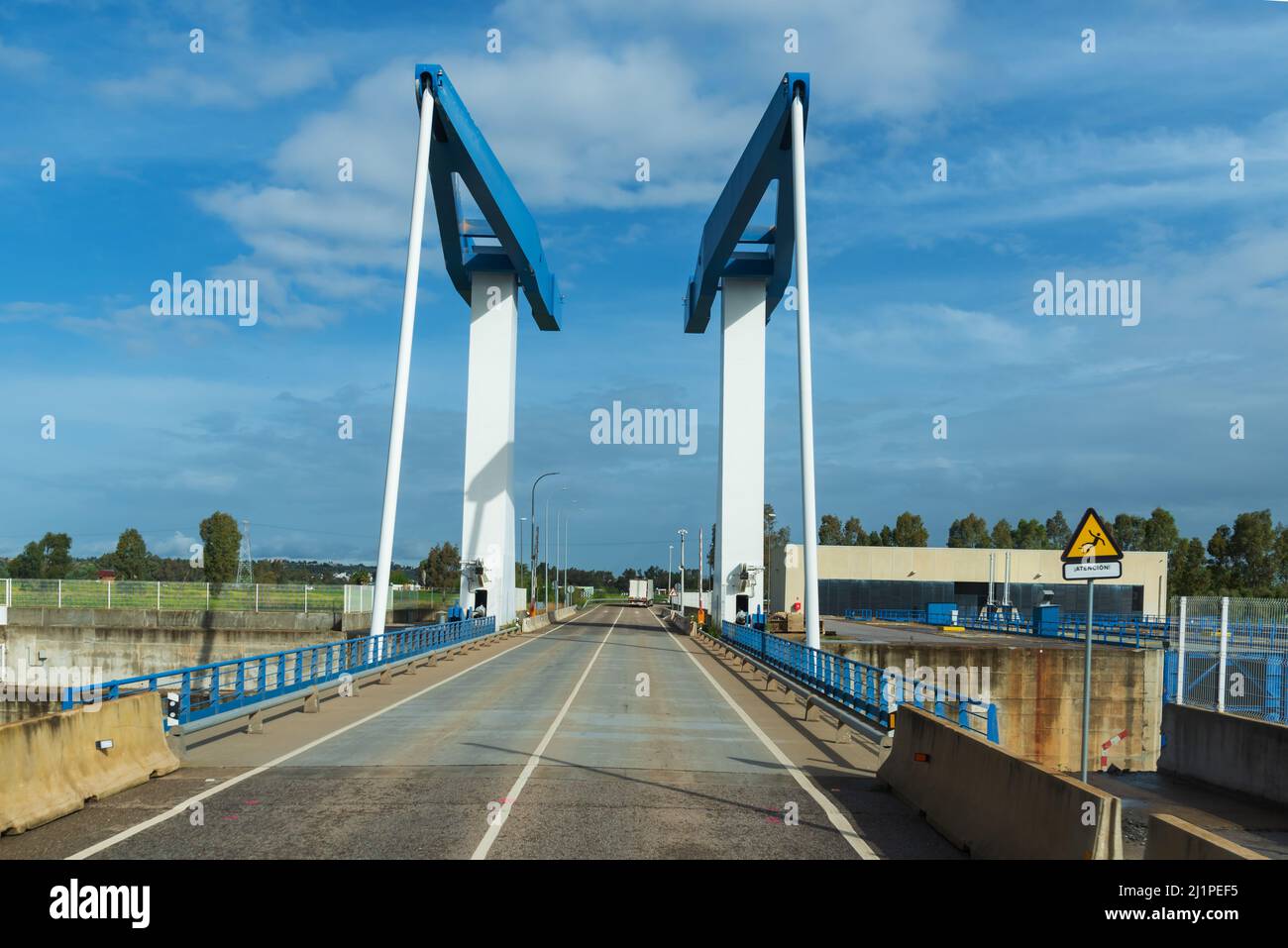 Drawbridge of the lock in the river port of Seville, on the ...