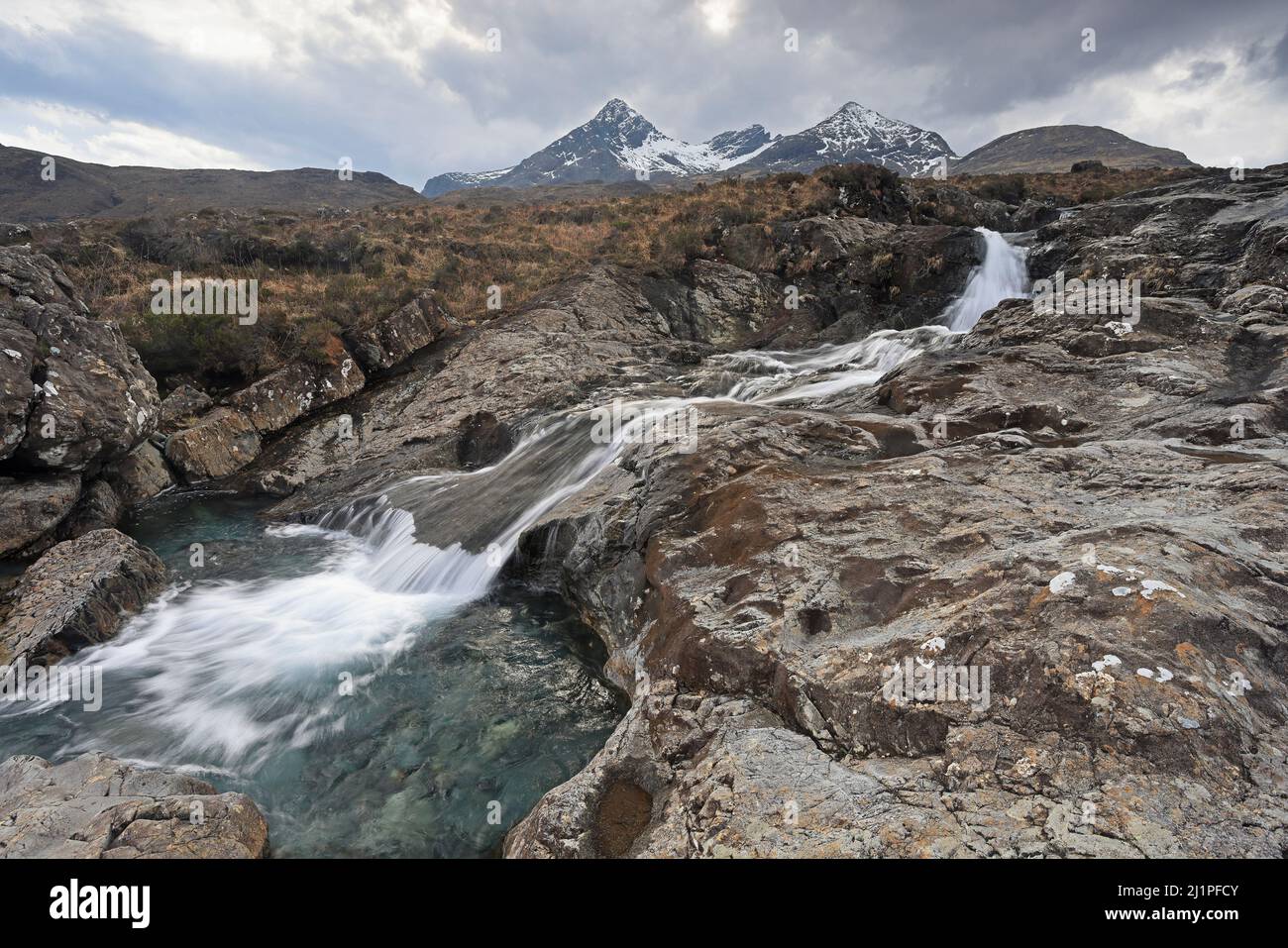 Waterfall in front of Sgurr nan Gillean Cuillin Hills Isle of Skye ...