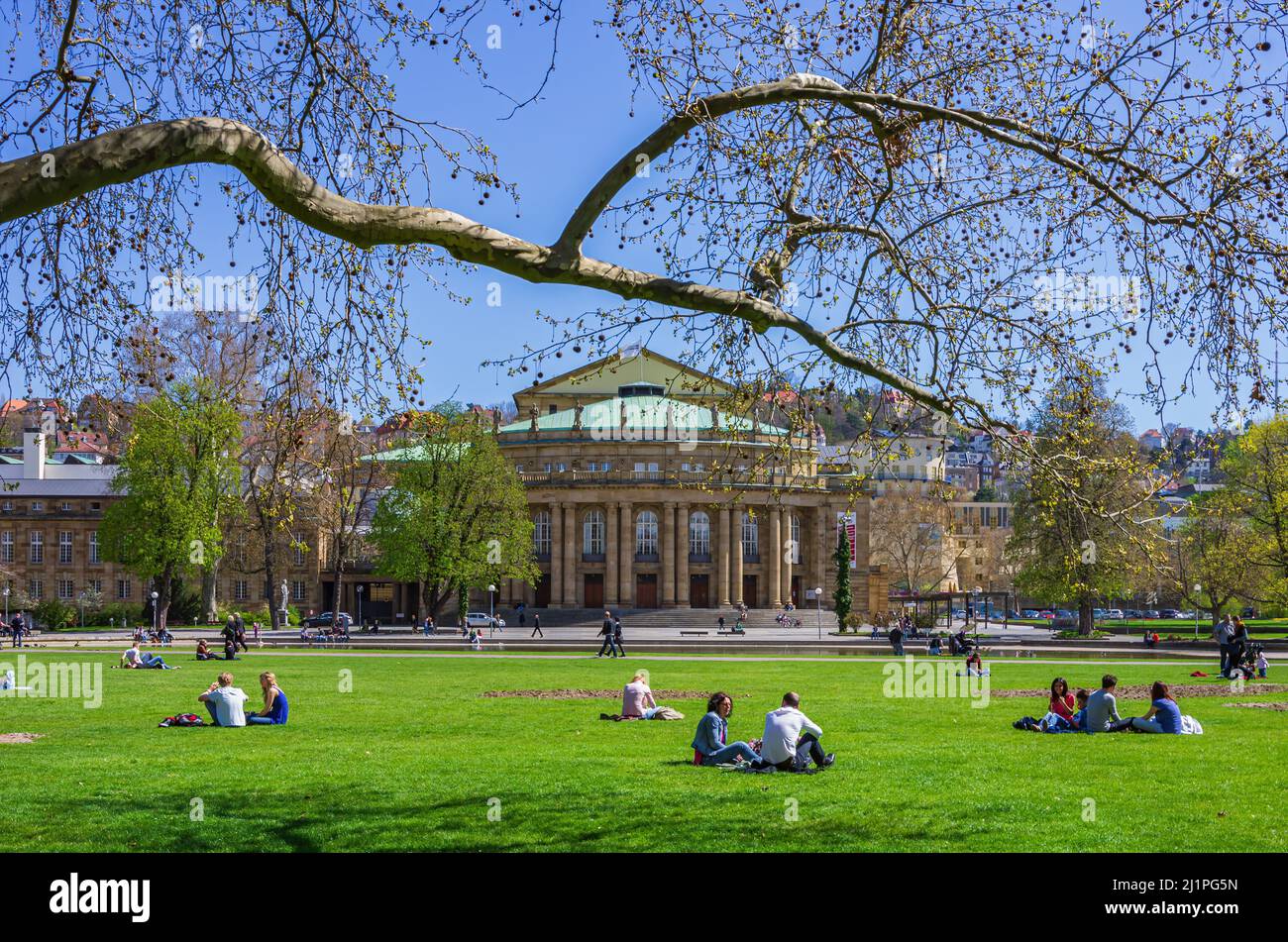 Stuttgart, Baden-Württemberg, Germany: Crowded scene and view across ...