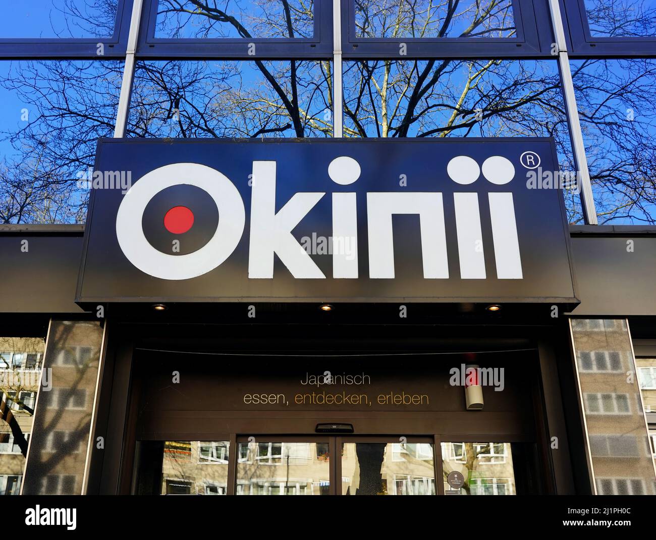Asian "Okinii" restaurant logo in the Japanese quarter of Düsseldorf ...