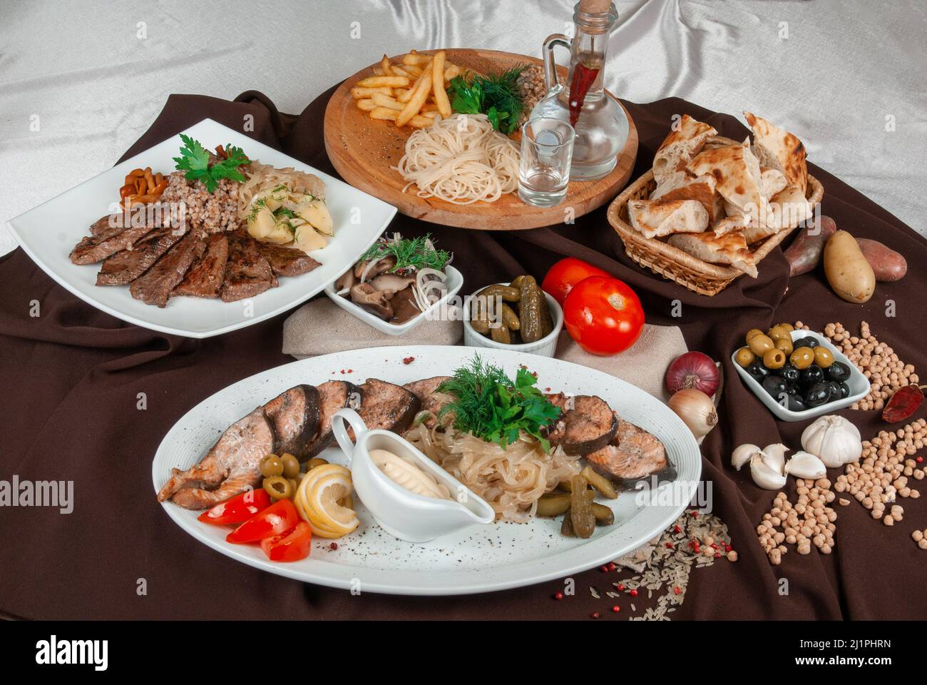 Different food dishes on the table, catering concept Stock Photo - Alamy