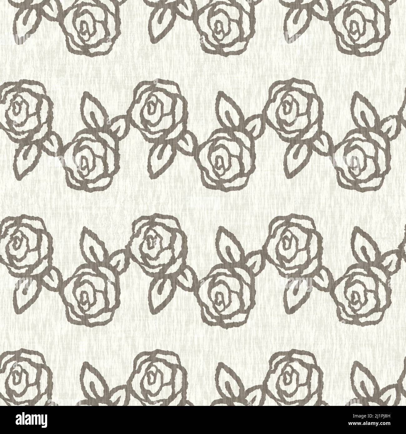 Flower illustration linen effect texture pattern. Seamless woven ...