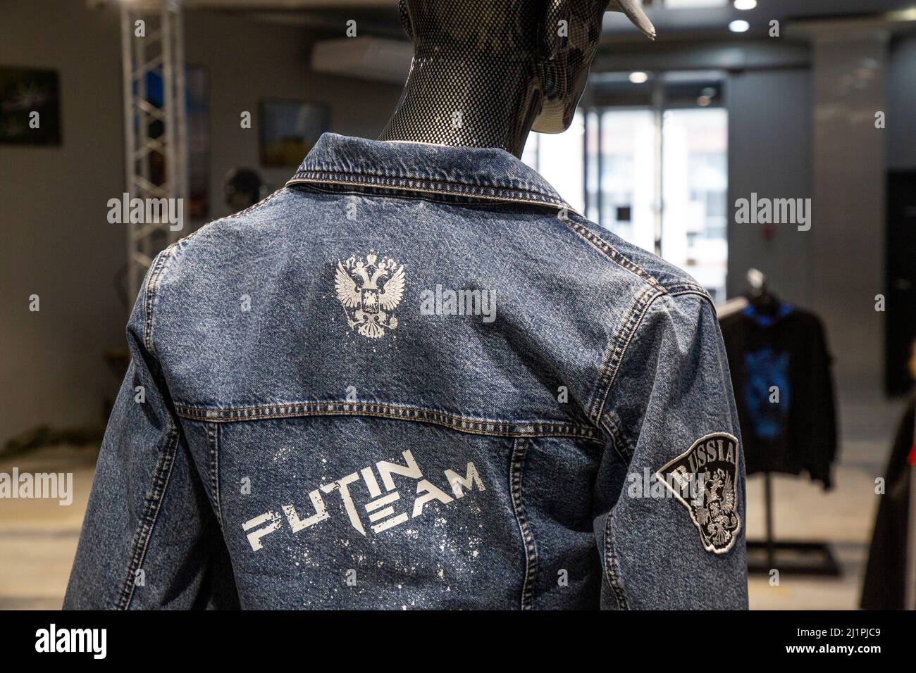 Moscow, Russia. 27th of March, 2022 Branded clothing sell at Voyentorg ...