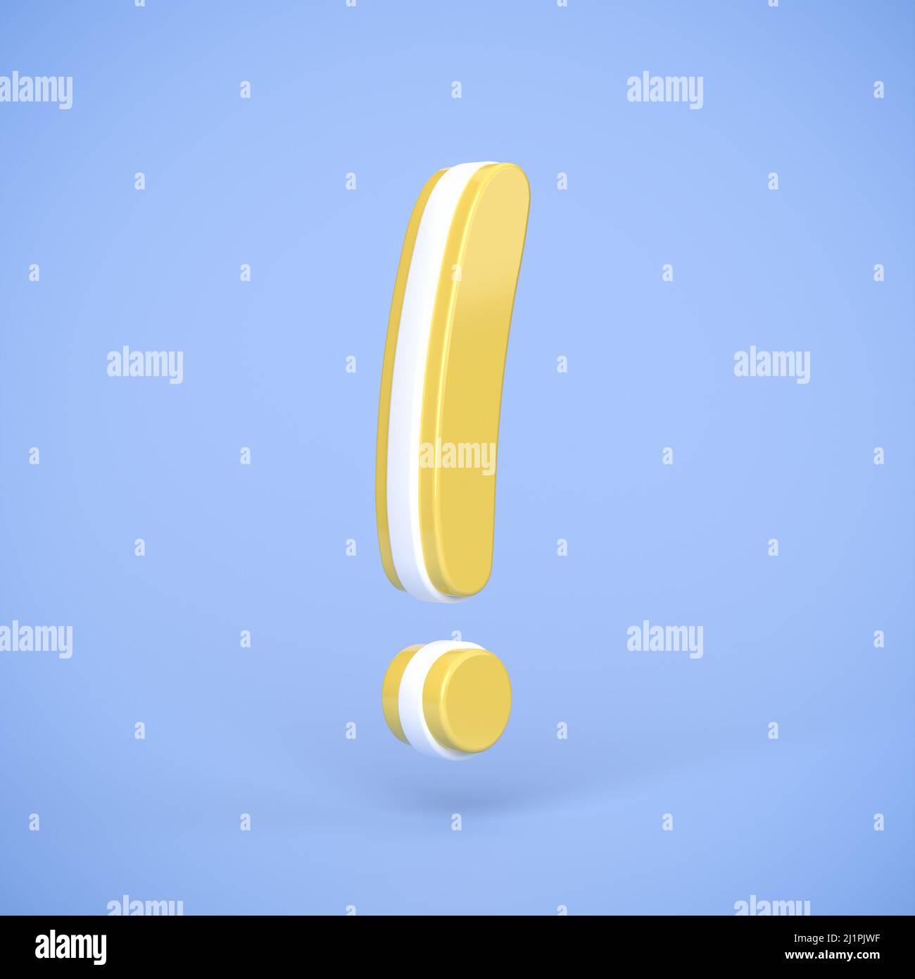 An Exclamation Mark in yellow with a white core on a blue background ...