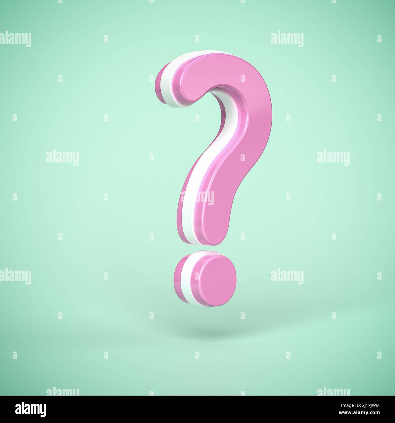 A Question Mark in pink with a white core on a turquoise green ...