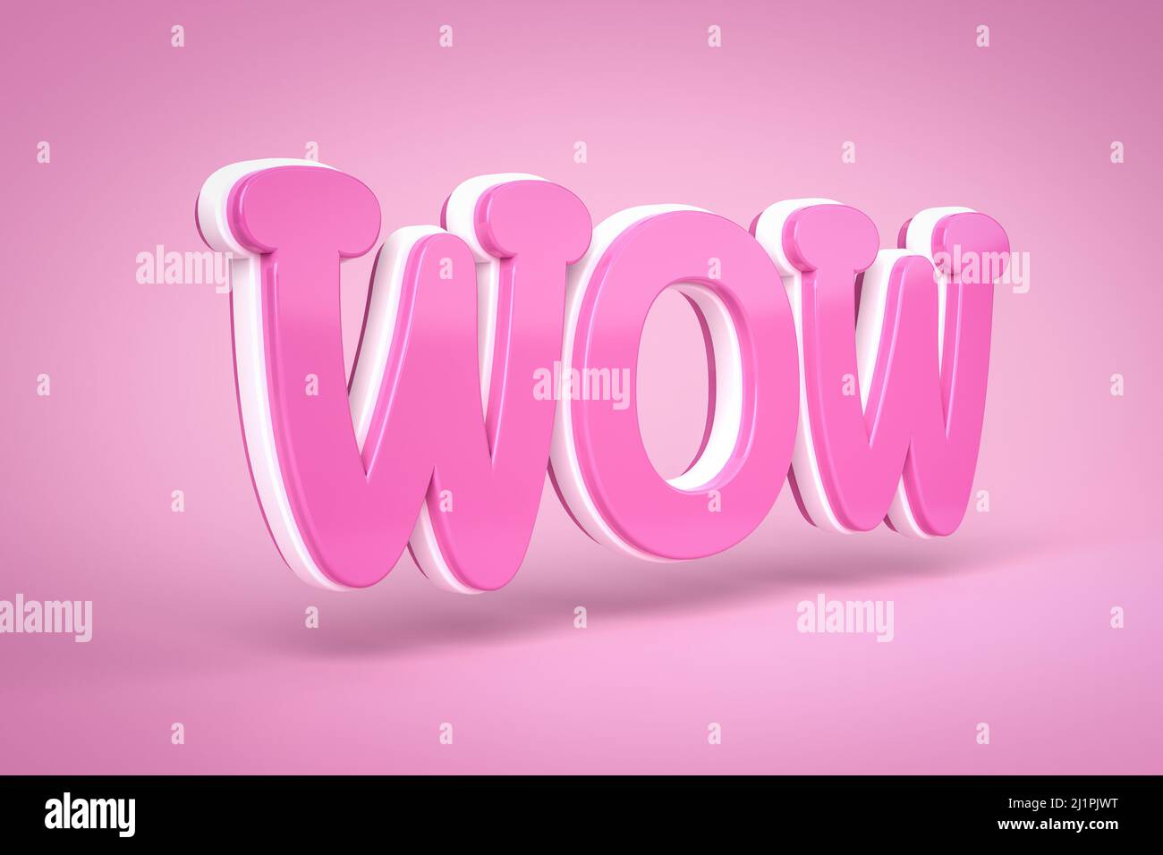 The word "Wow" in pink with a white core on pink background. Comic or ...