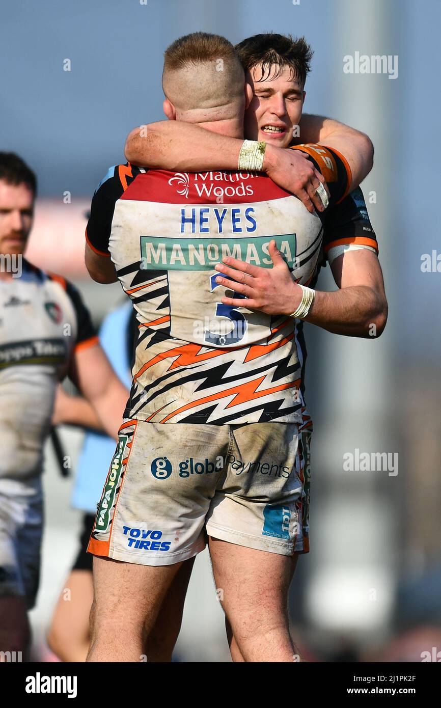 Freddie Steward of Leicester Tigers and Joe Heyes of Leicester Tigers ...