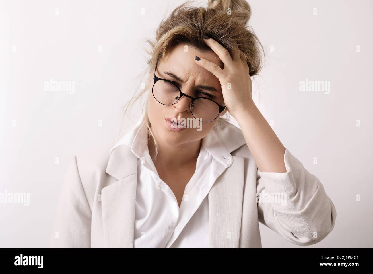 Very tired businesswoman. Stress, overtime work and depression Stock ...