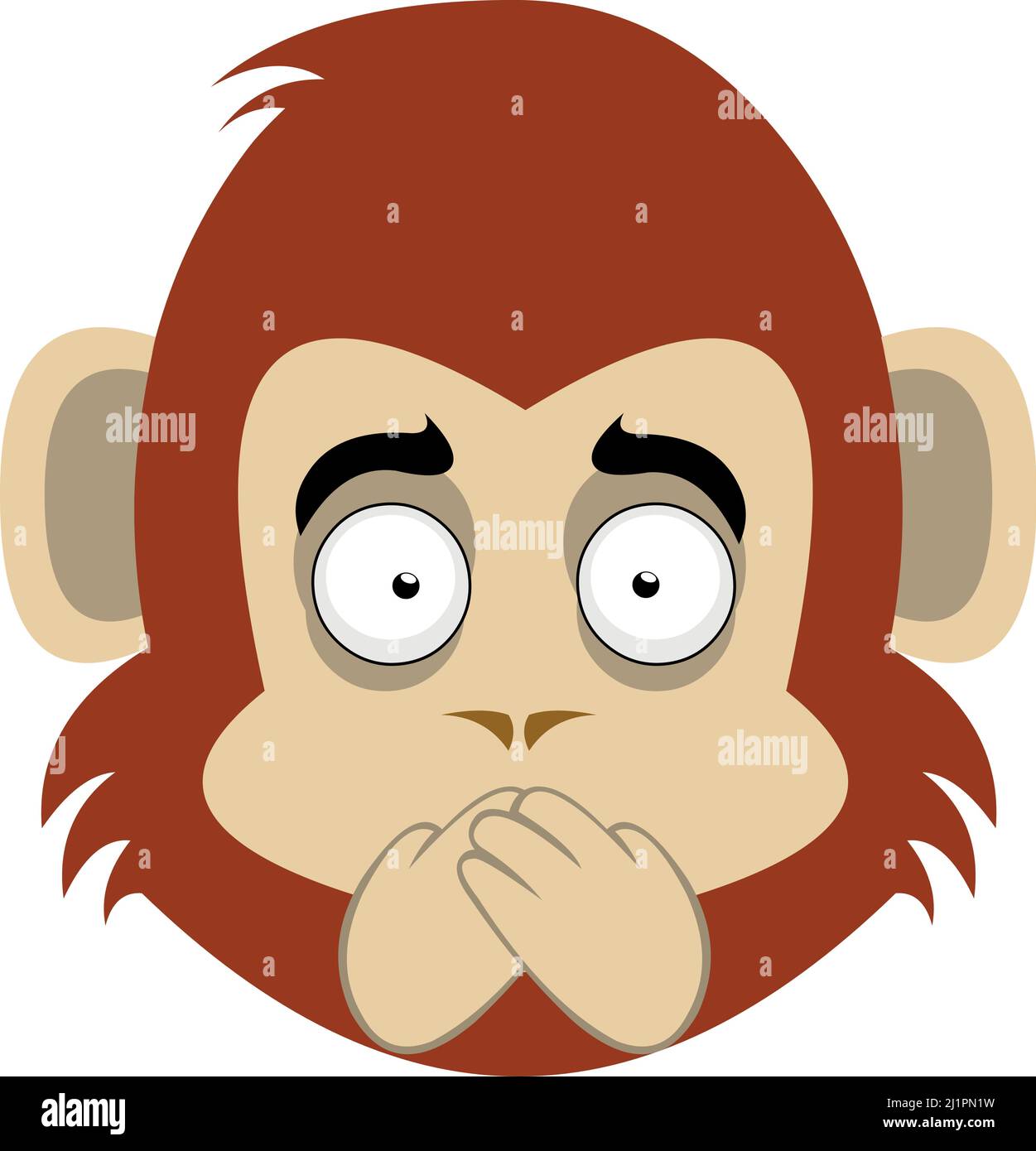 Vector illustration of a cartoon monkey face covering his mouth with ...