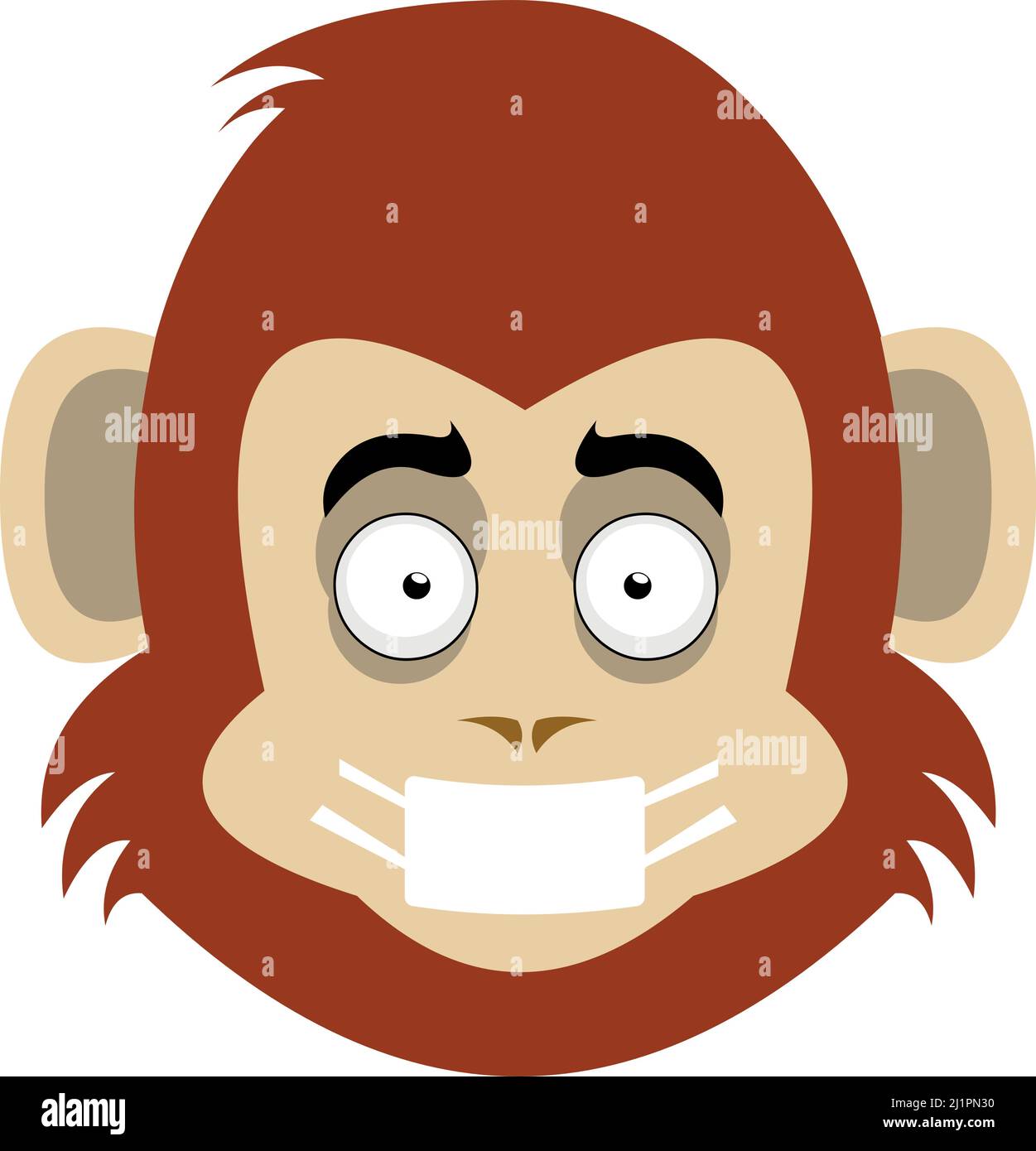 Vector illustration of a monkey`s face with a medical protection mask ...