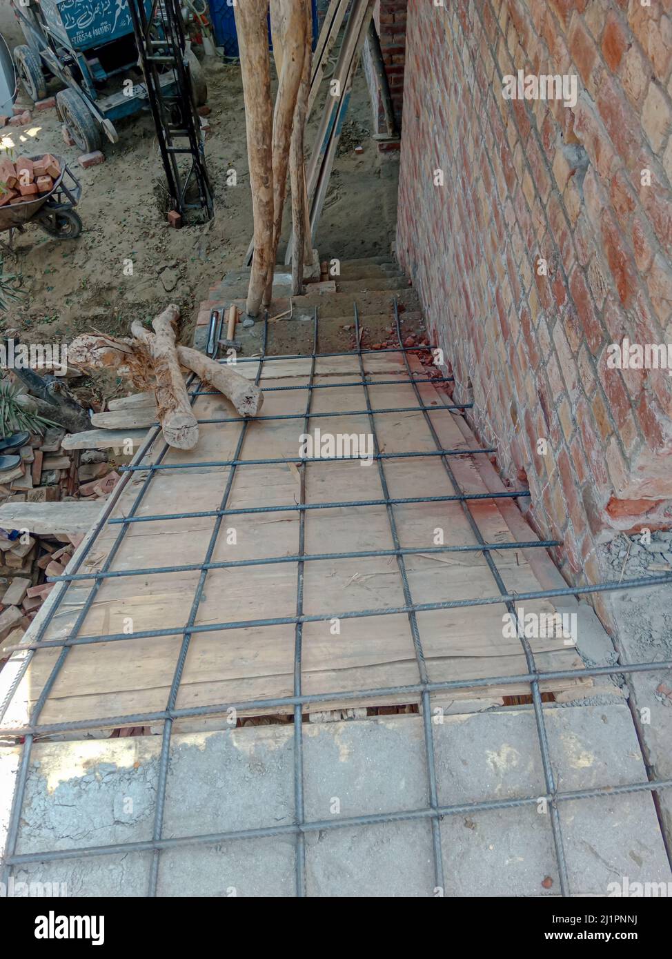 home stairs under construction with iron bar frame reinforcement ...