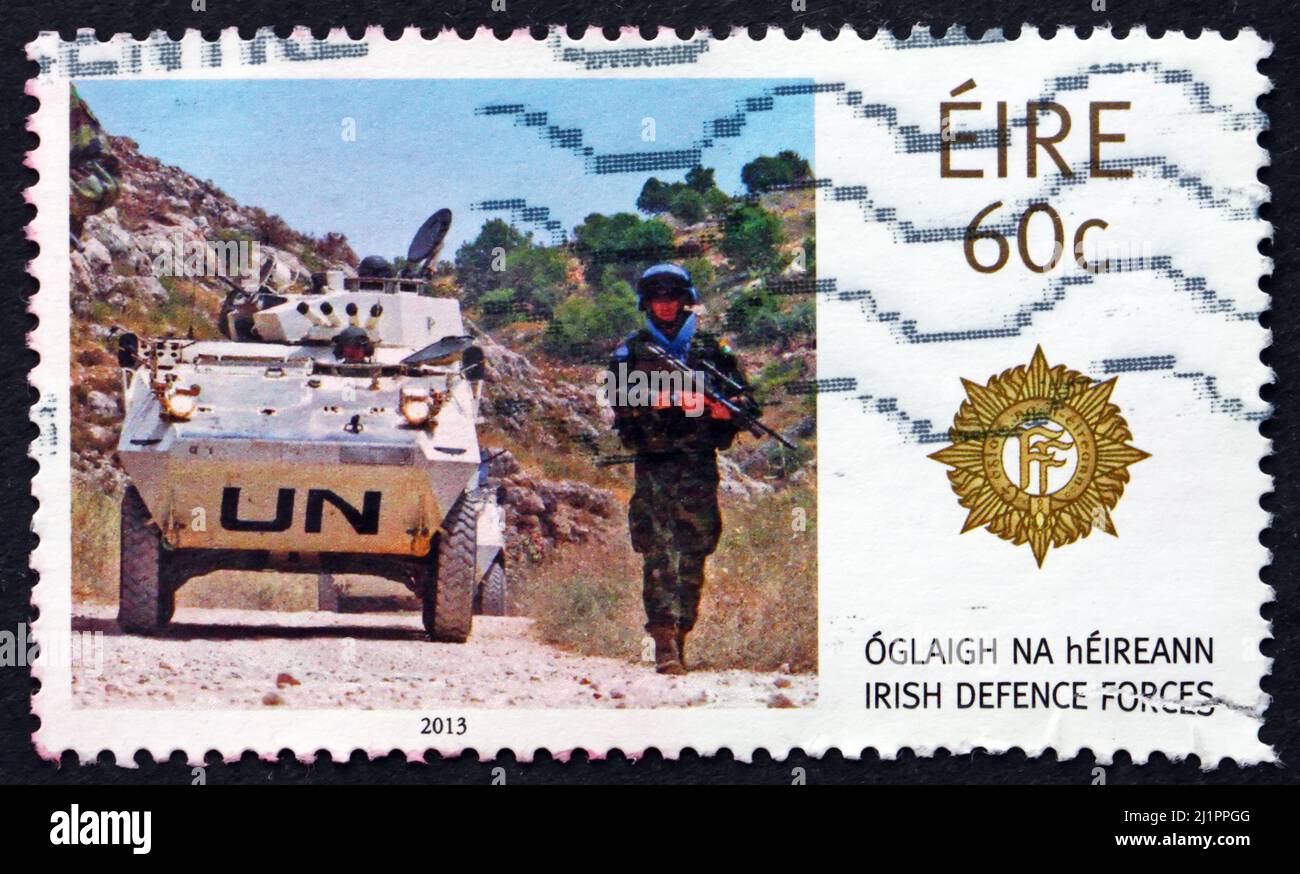 IRELAND - CIRCA 2013: a stamp printed in the Ireland shows Tank and ...