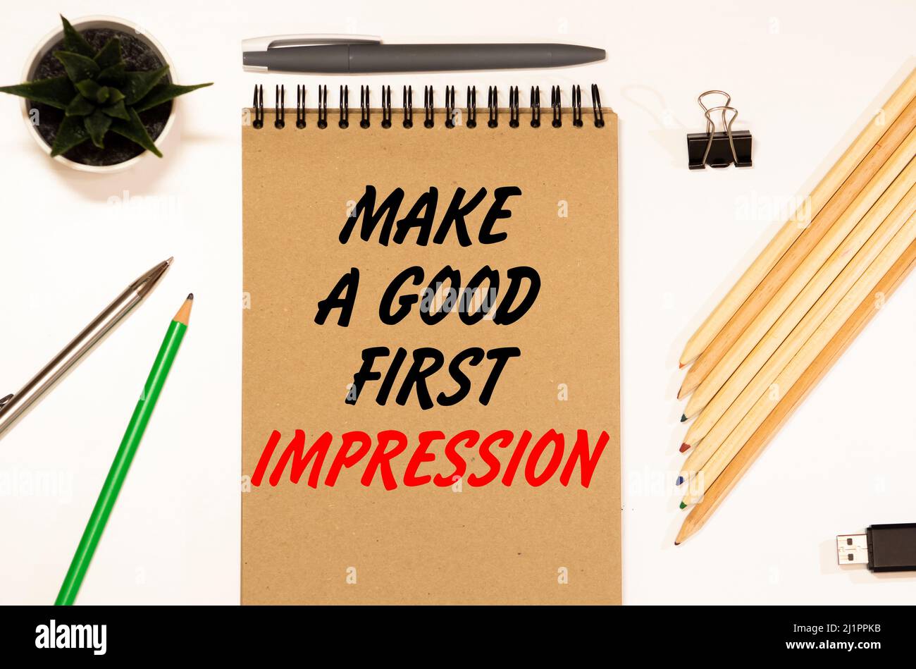 Make a first good impression Message. Recycled paper note pinned on ...