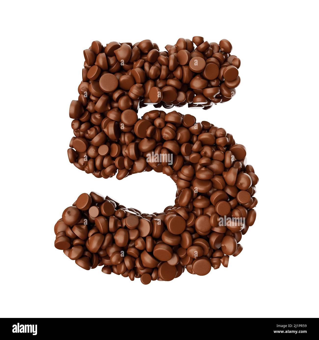 A 3D illustration of the number five of chocolate chips isolated on a ...