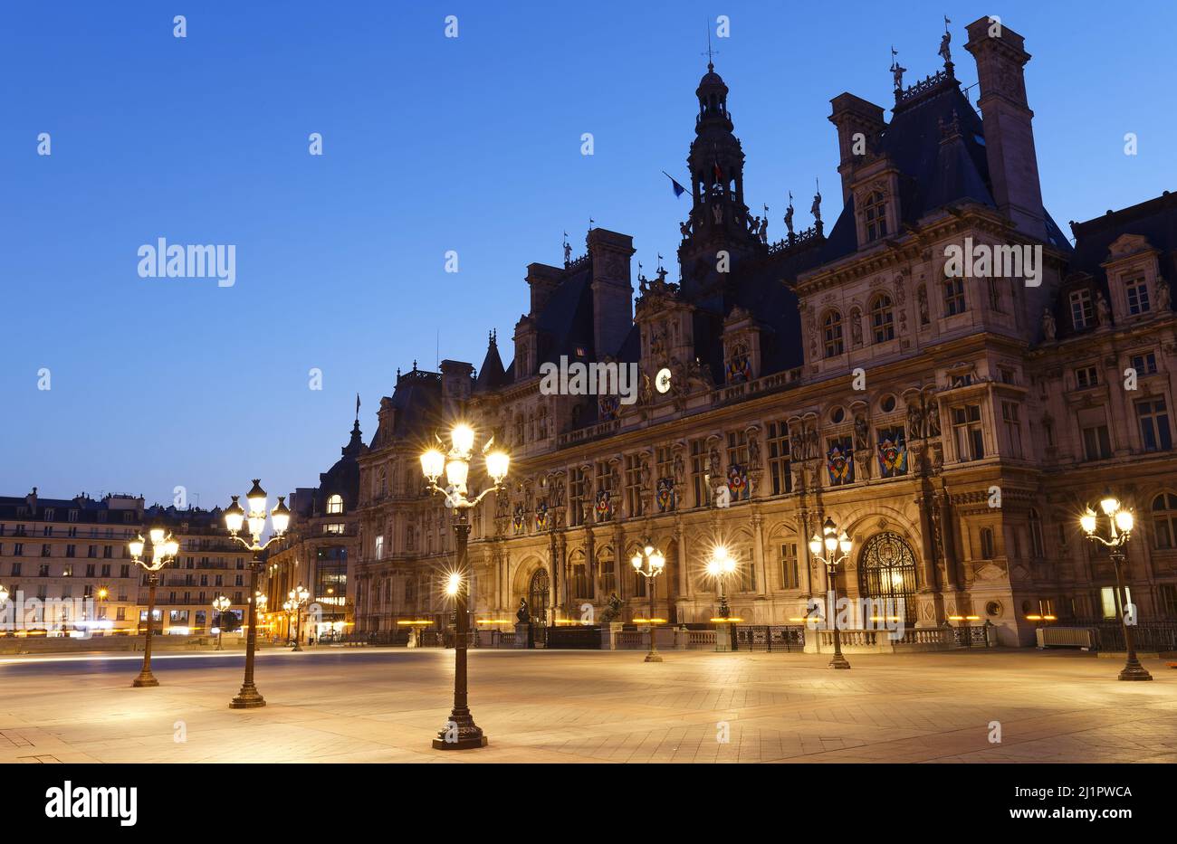 City Hall in Paris at night - building housing City of Paris ...