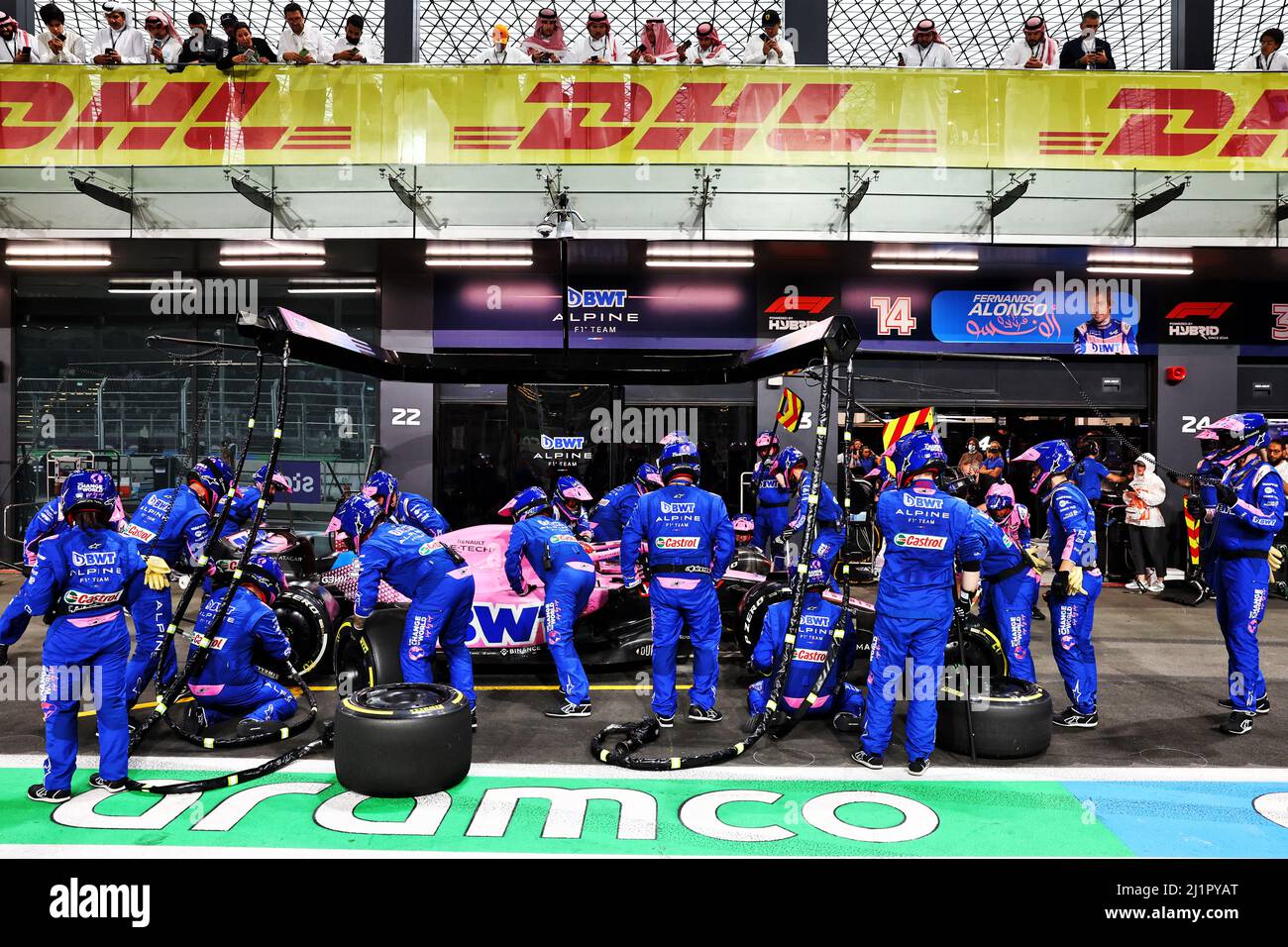 Esteban Ocon (FRA) Alpine F1 Team A522 makes a pit stop. 27.03.2022. Formula 1 World ...