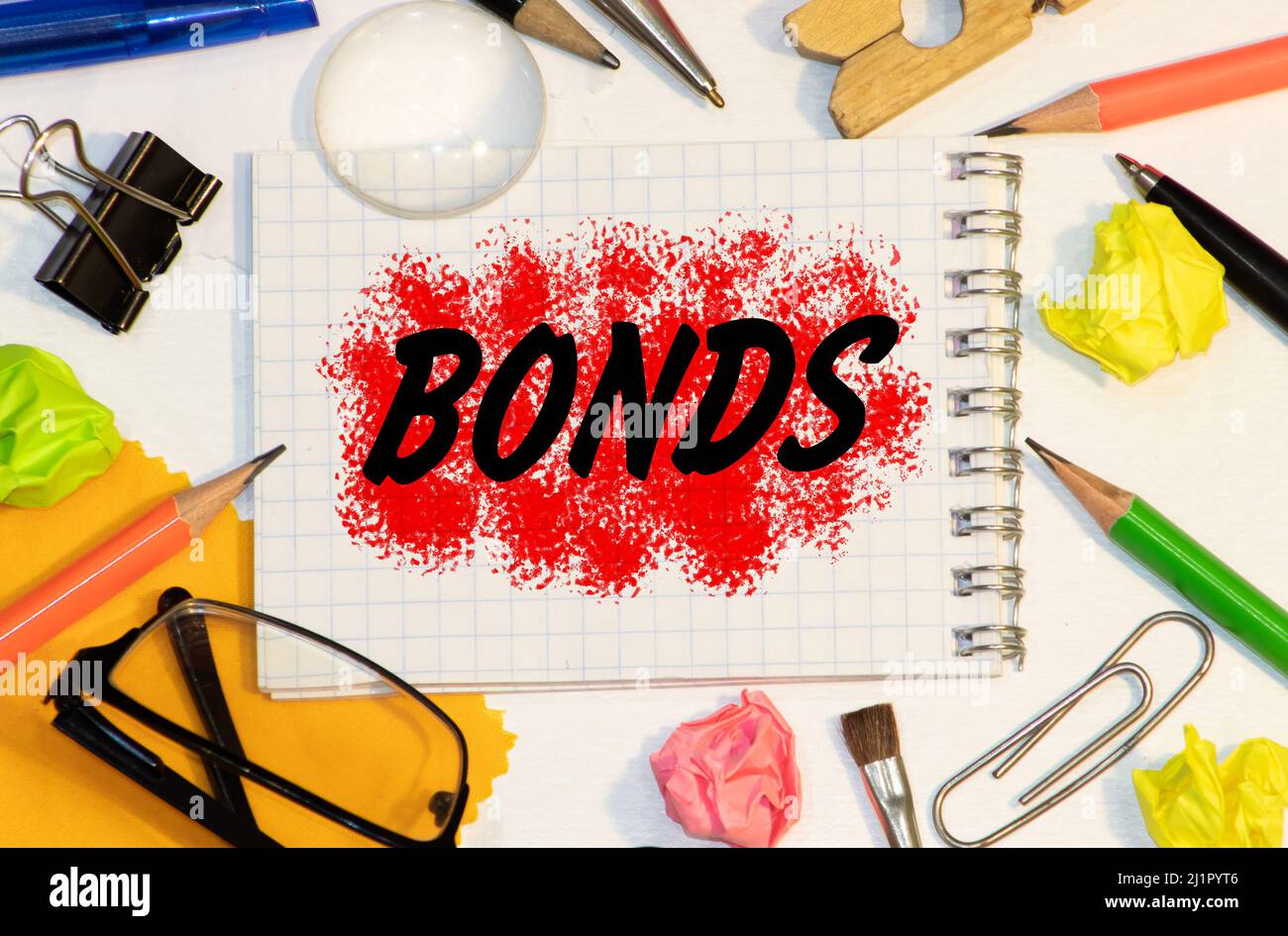 Bonds word written on white paper burns. Fire with smoke and ashes on ...