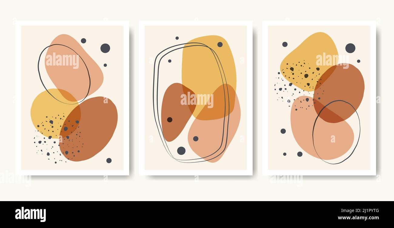 Set of minimal posters with abstract organic shapes. Earth tone ...