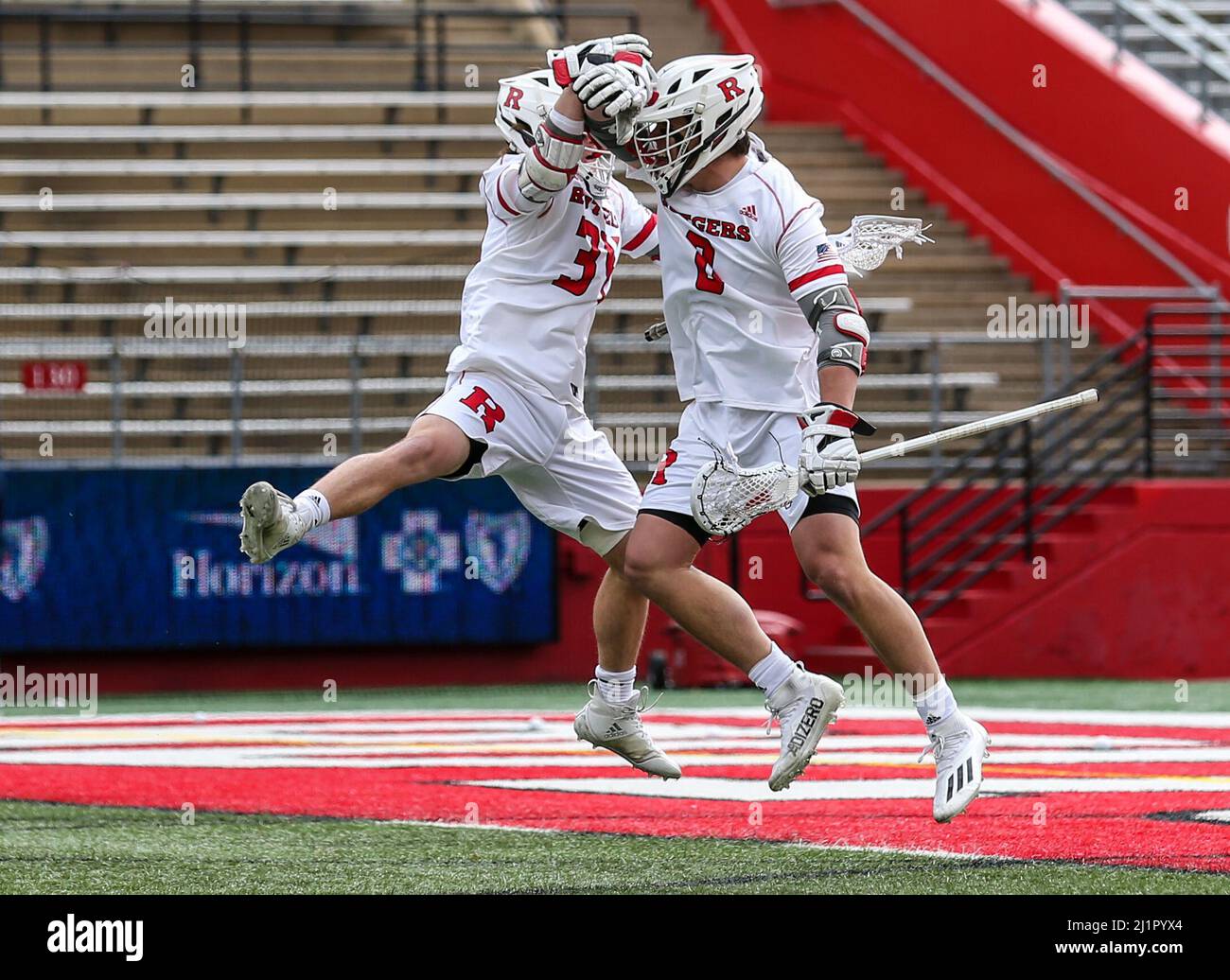 Piscataway, NJ, USA. 27th Mar, 2022. Rutgers attack Ronan Jacoby (8 ...