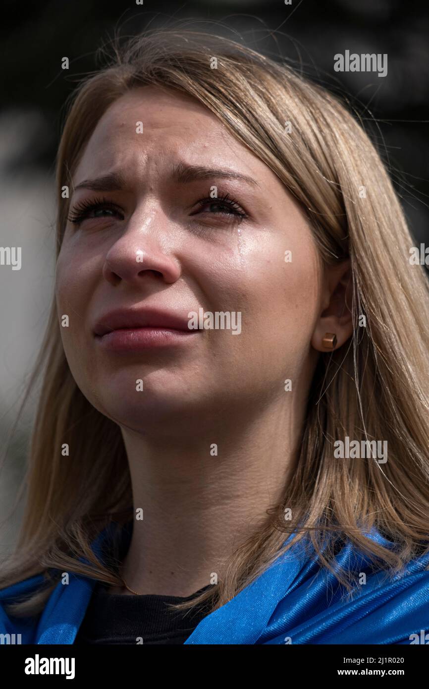 Barcelona, Spain. 27th Mar, 2022. A protester seen crying while ...