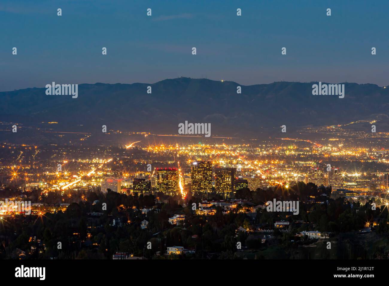 Night high angle view of the Canoga Park at Los Angeles County ...