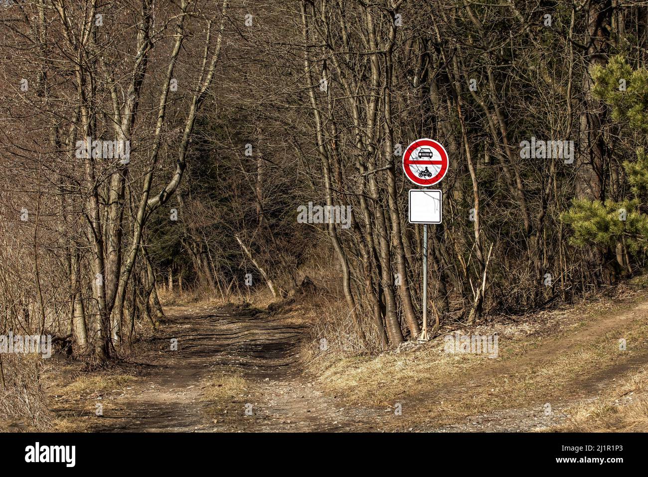 road sign no entry on access forest road in Czech Republic. no entry ...