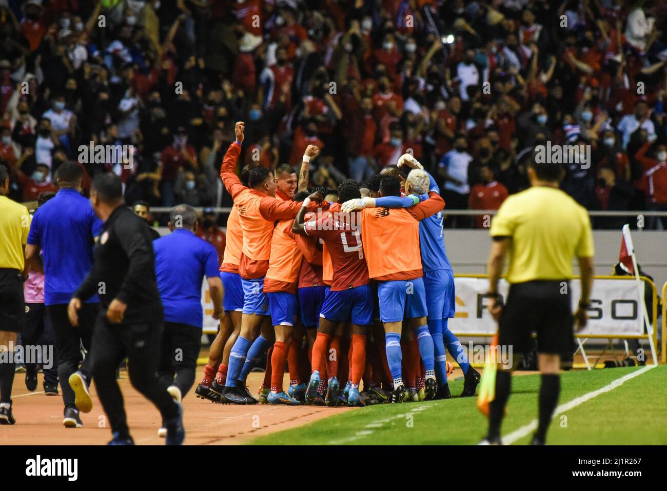 SAN JOSE, Costa Rica: Costa Rican players celebrate goal scored by ...