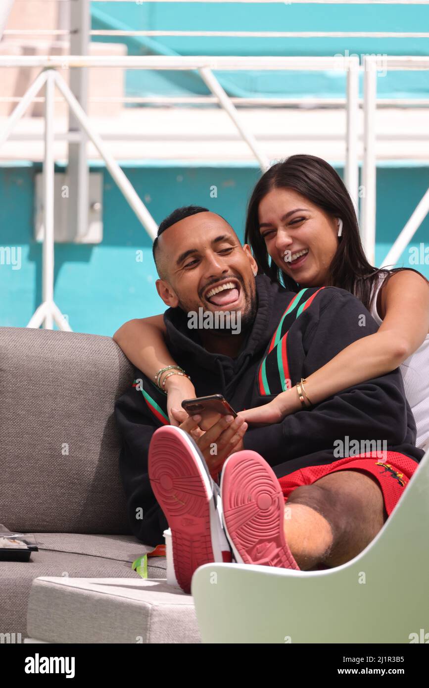 MIAMI GARDENS, FLORIDA - MARCH 27: Nick Kyrgios and girlfriend Costeen ...