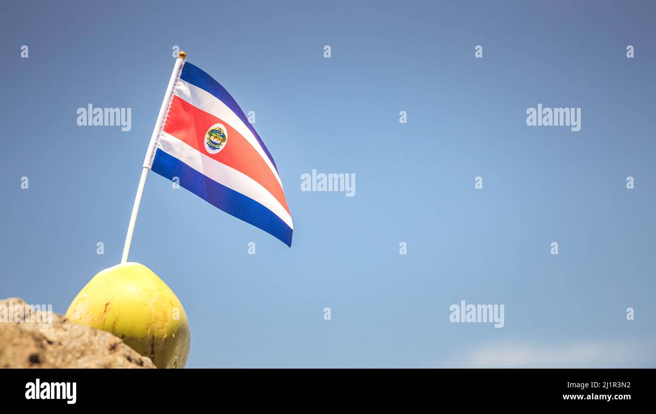 Coconut with Costa Rica flag on sky background, Central America Country ...