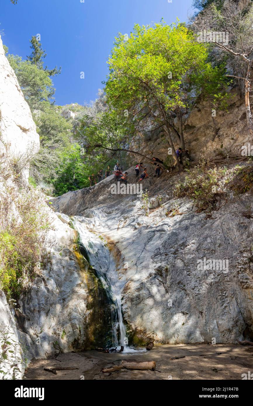 Sunny view of the Switzer Falls Trail at Los Angeles, California Stock ...