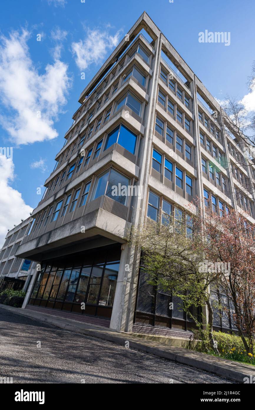 A vertical low angle shot of the Viewpoint office building in ...