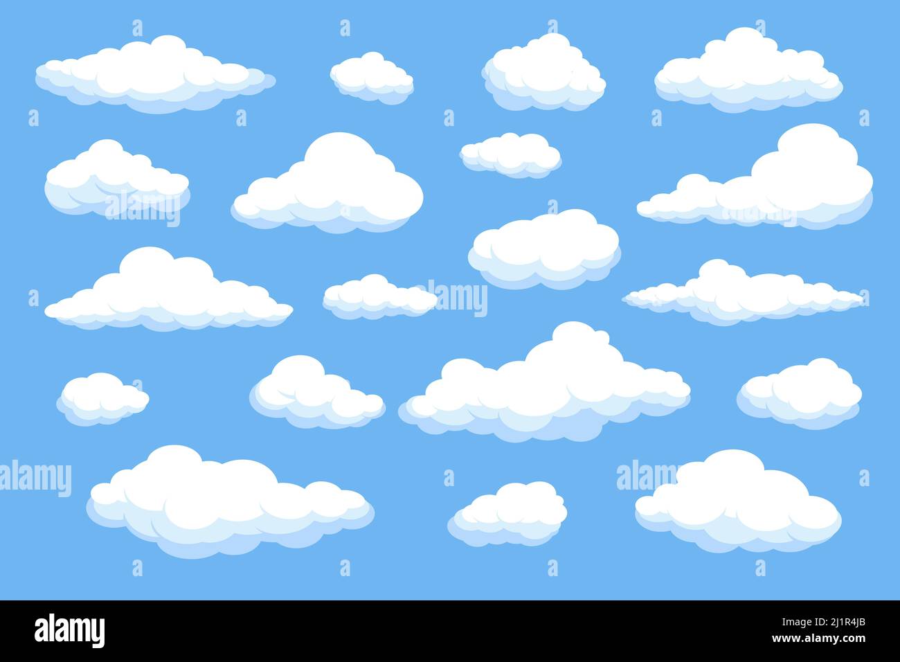 Cartoon fluffy clouds. Cumulus cloudy shapes different sizes. Rounded ...