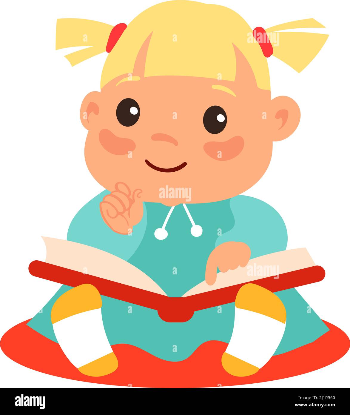 Little girl reading book. Cute child character Stock Vector Image & Art ...