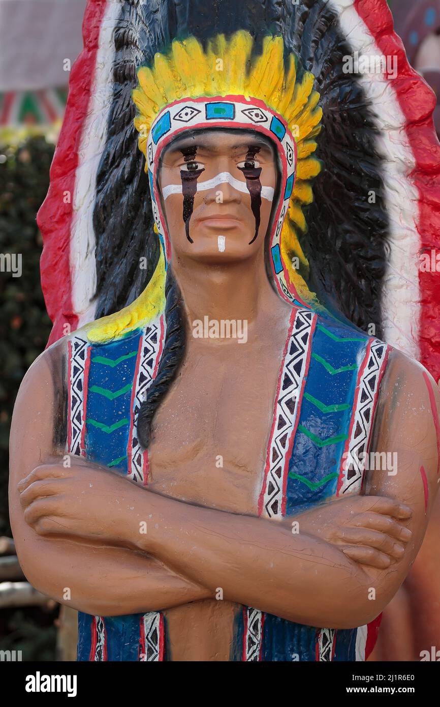closeup in vertical view of a cork sculpture representing a native ...