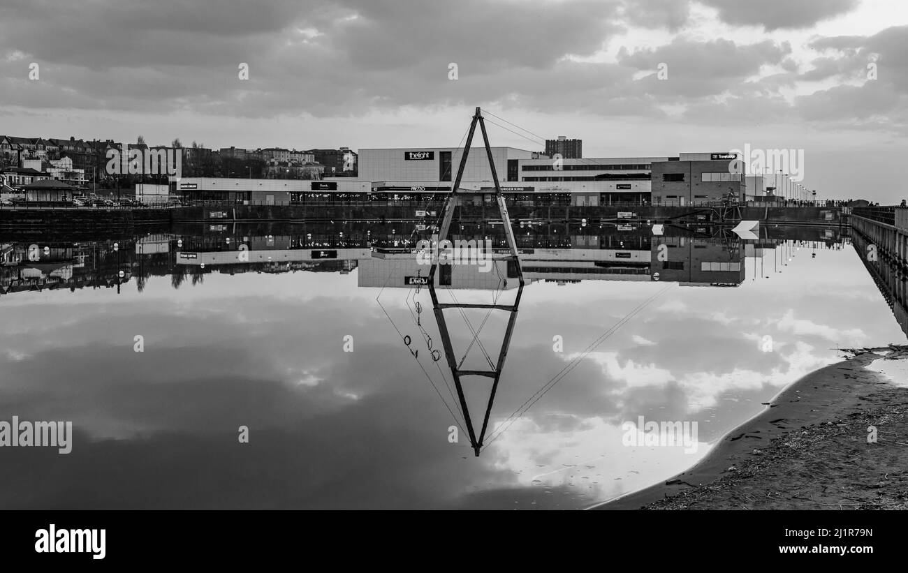 A black and white image of the reflections on Marine Lake in New ...
