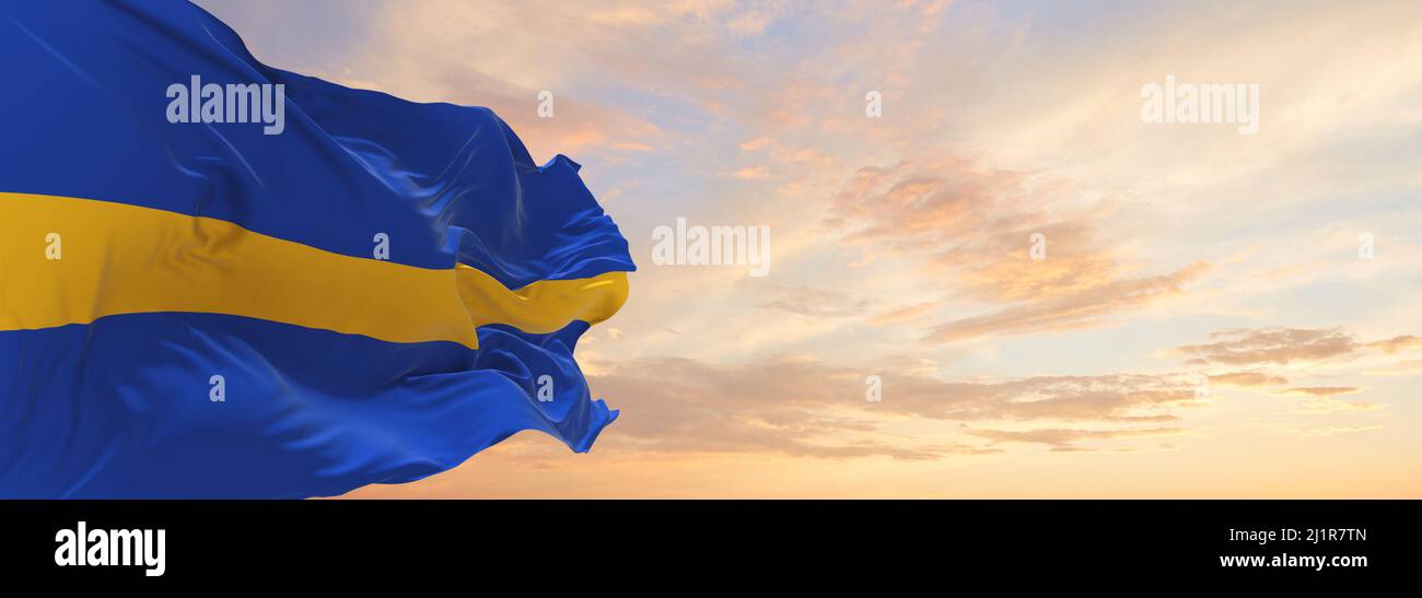 flag of Silesia Voivodeship, wojewodztwo slaskie , Poland at cloudy sky ...